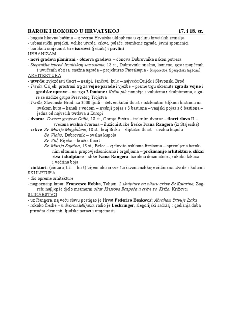 Barok I Rokoko U Hrvatskoj | PDF