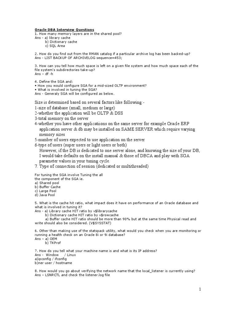 Oracle DBA Interview Questions Guide | PDF | Oracle Database | Databases