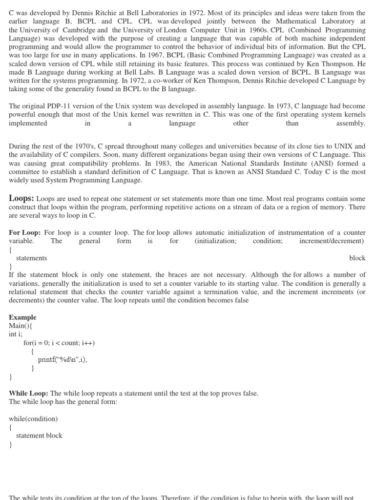 C Was Developed by Dennis Ritchie at Bell Laboratories in 1972 | PDF ...