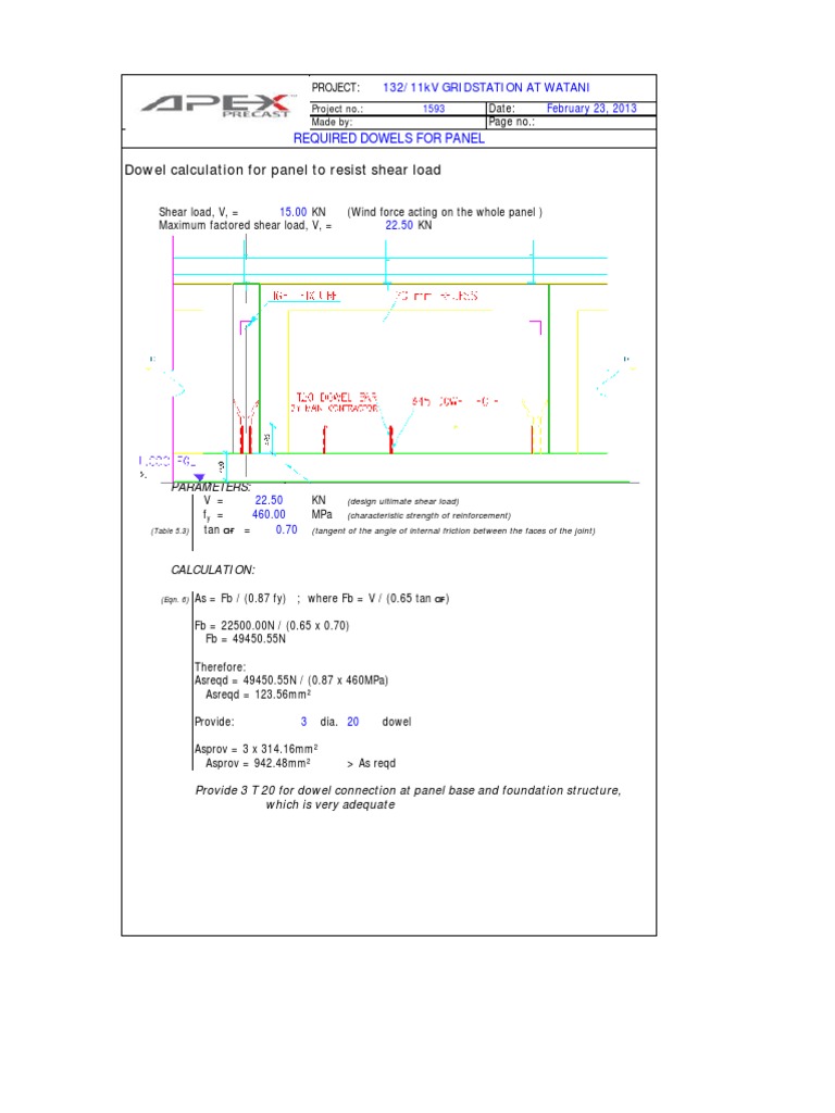 Dowel connection precast Panel