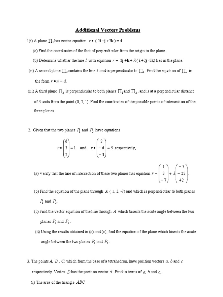 Advanced Vector Problems and Solutions | PDF | Plane (Geometry ...