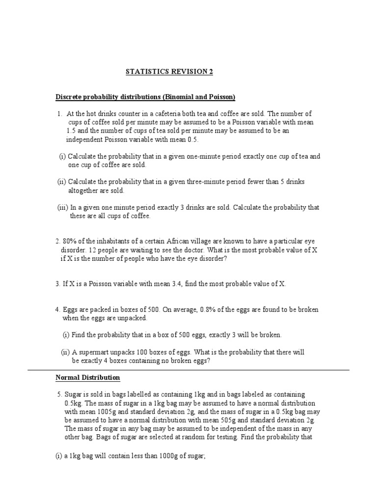 Statistics Revision 2 | PDF | Mean | Variance