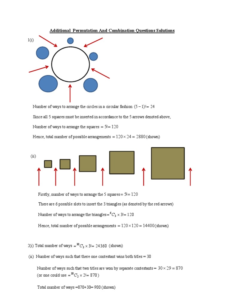 Additional Permutation and Combination Questions Solutions | PDF ...