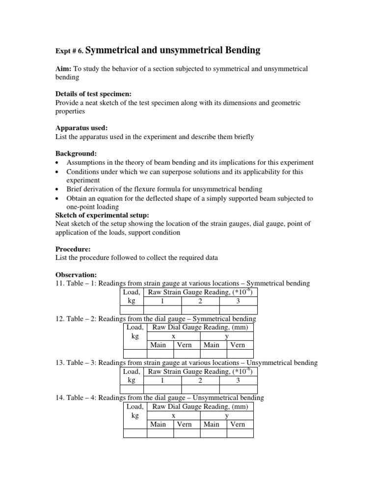 06-Experiment 6 - Symmetrical and Unsymmetrical Bending | PDF | Bending ...