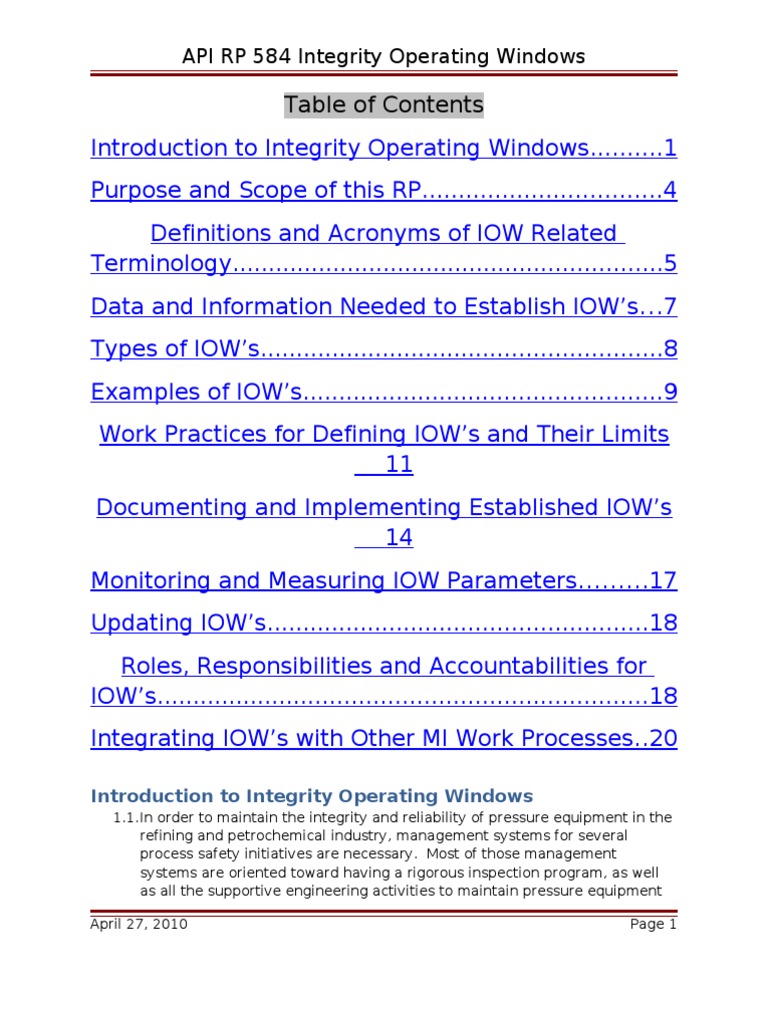 API RP 584 Outline Version | PDF | Reliability Engineering | Oil Refinery