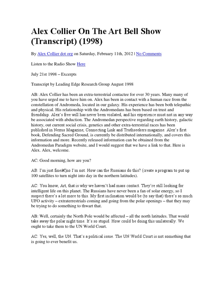 Alex Collier On The Art Bell Show | PDF | Heaven | Time