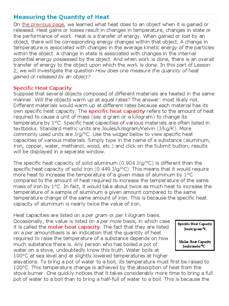 Measuring Heat and Specific Heat Capacity | PDF | Heat Capacity | Heat