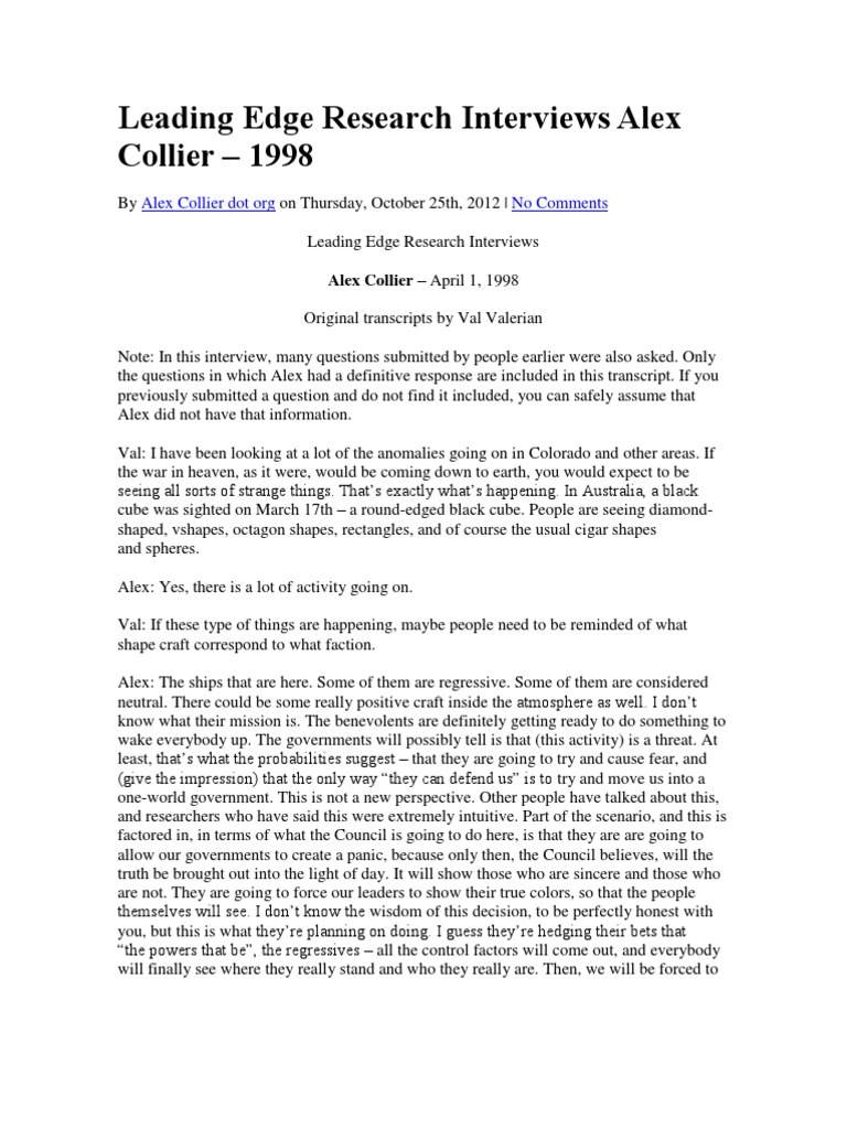 Leading Edge Research Interviews Alex Collier | PDF | Chakra | Free Will