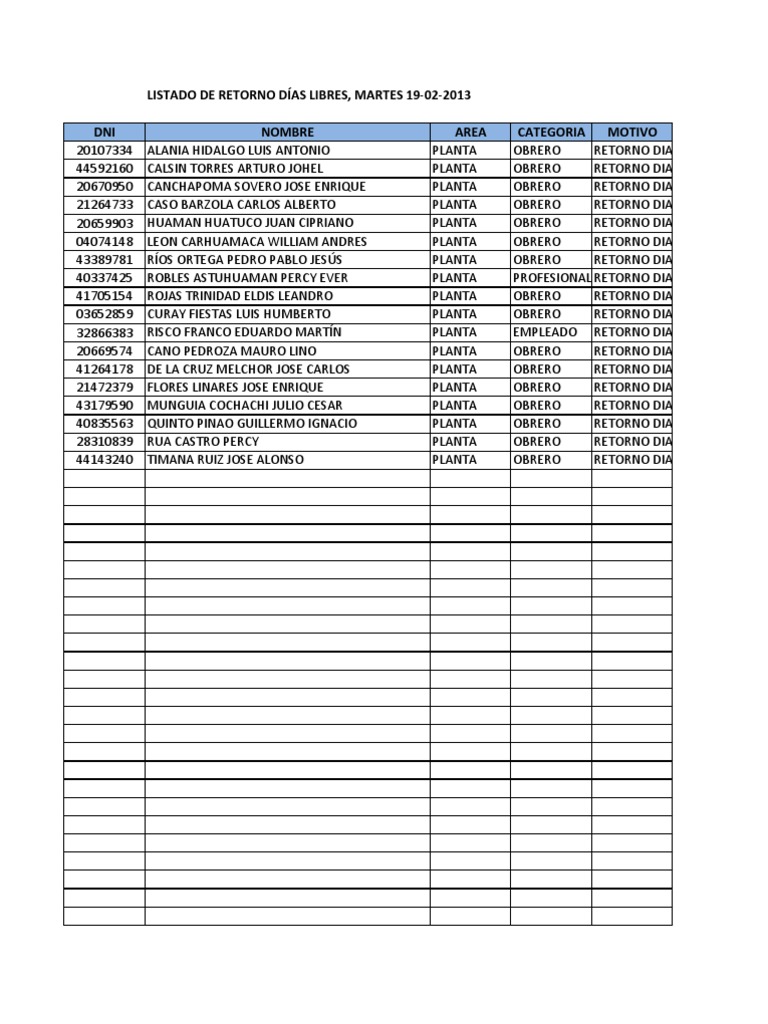 Formato Días LIbres | PDF