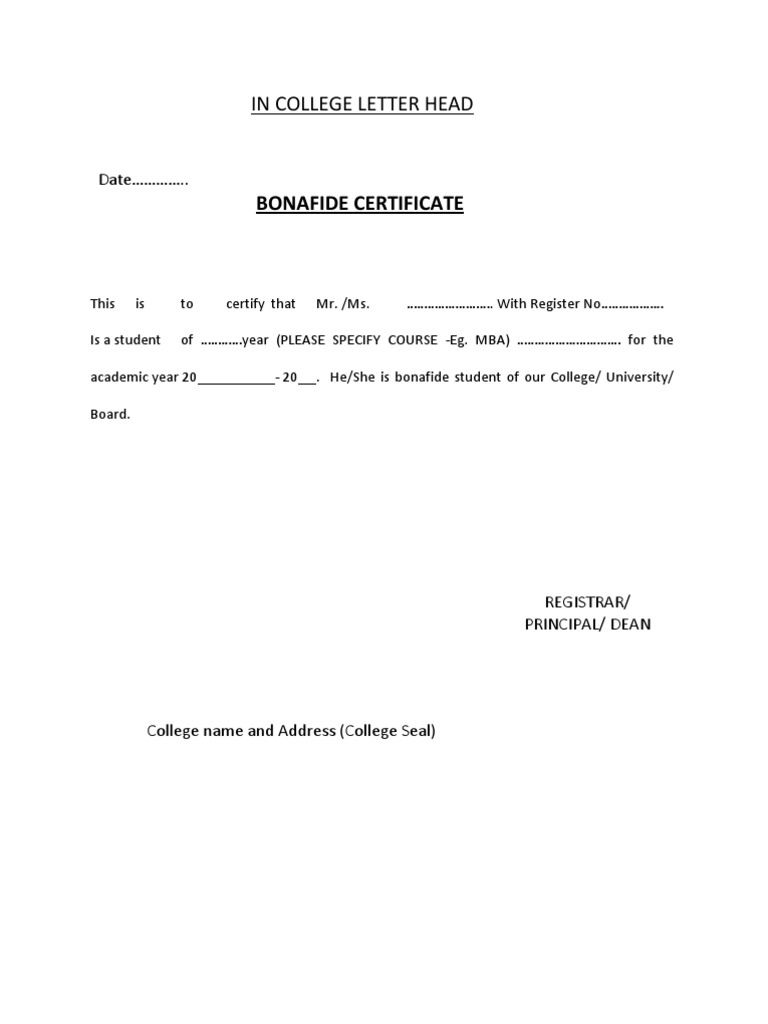 Bonafide Certificate Jointdeclaration Form PDF | PDF