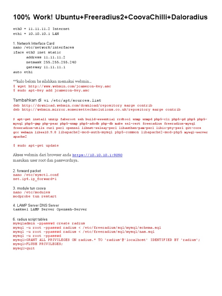 100% Work! Ubuntu+Freeradius2+CoovaChilli+Daloradius | PDF | Radius ...