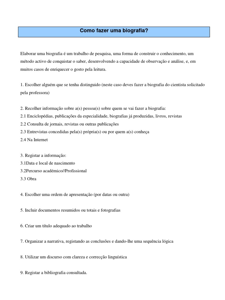 Como Fazer Uma Biografia | PDF