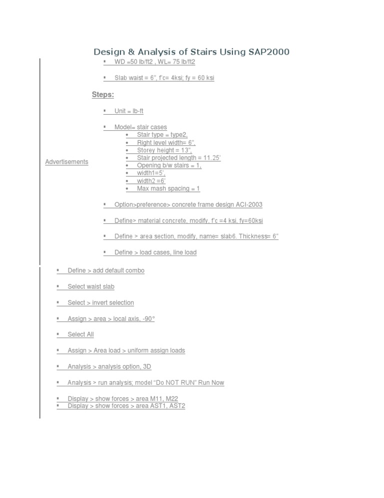 Design & Analysis of Stairs Using SAP2000: Steps | PDF