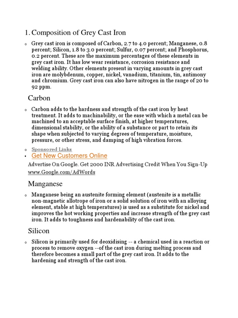 Grey Cast Iron Composition Overview | PDF | Cast Iron | Iron