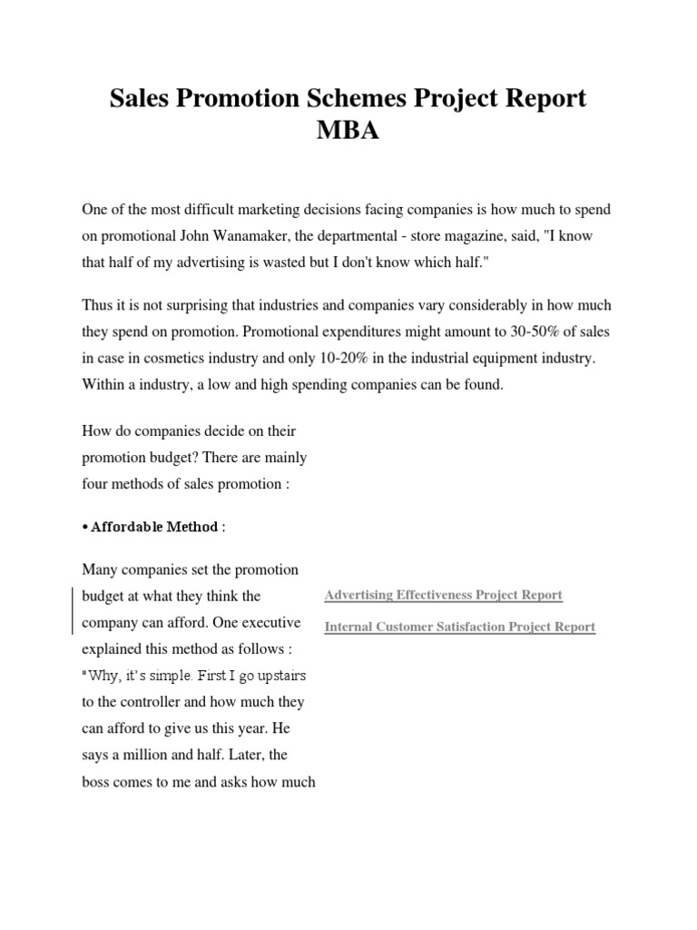 Sales Promotion Schemes Project Report MBA | PDF | Sales | Promotion ...