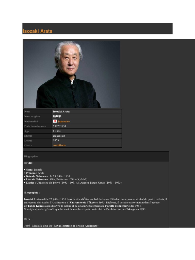 Architecte Arata Isozaki : Biographie et Œuvre | PDF | Tokyo | Japon