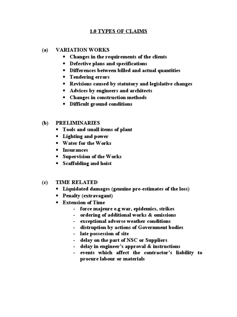 CLAIM-Type of Claims | PDF | Contractual Term | Damages