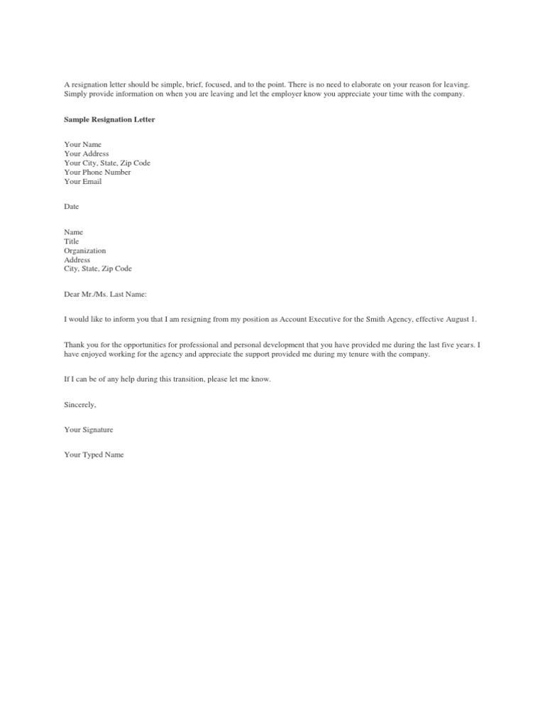 Simple Resignation Letter Template: Brief, Focused, To The Point | PDF