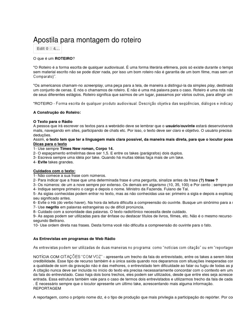 Guia de Roteiro para Web Rádio | PDF | Jornalismo | Roteiro