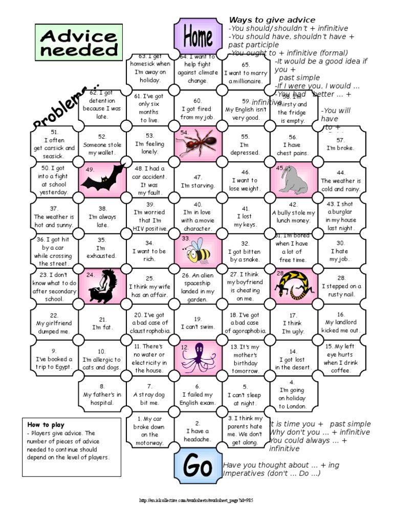 Giving Advice Board Game for ESL | PDF | Self-Improvement