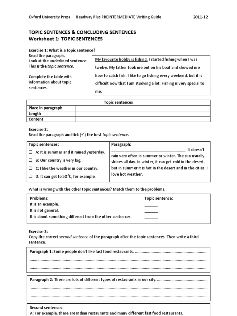 Writing Guide: Topic & Concluding Sentences | PDF | Ellipsis | Paragraph