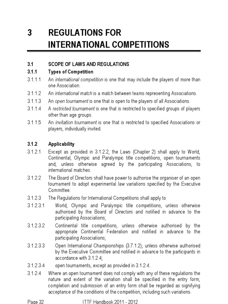 ITTF Regulations For International Competitions (2011-12) | PDF ...