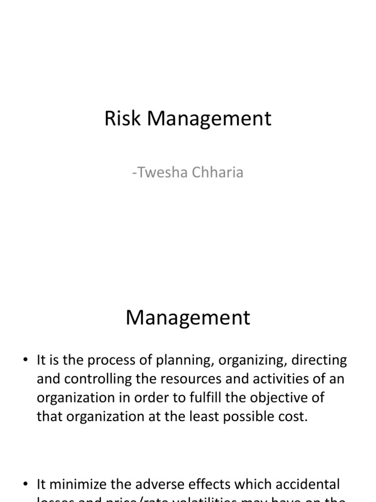 Risk Management: - Twesha Chharia | PDF | Value At Risk | Risk Management