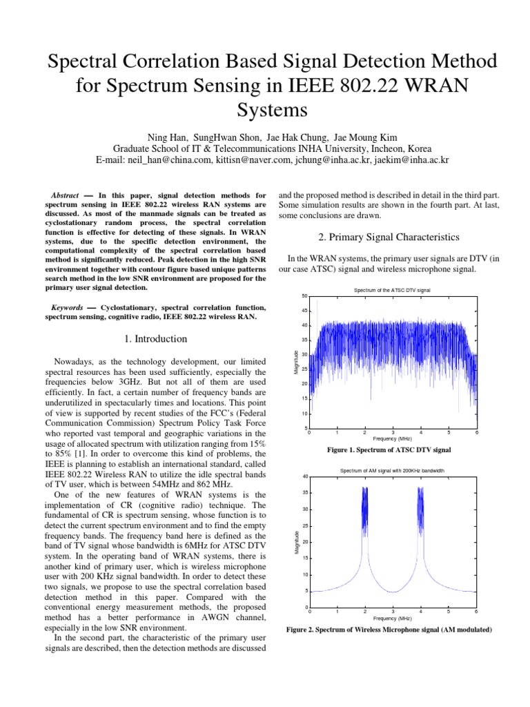 Spectral Correlation Based Signal Detection Method Pdf Spectral Density Bandwidth Signal
