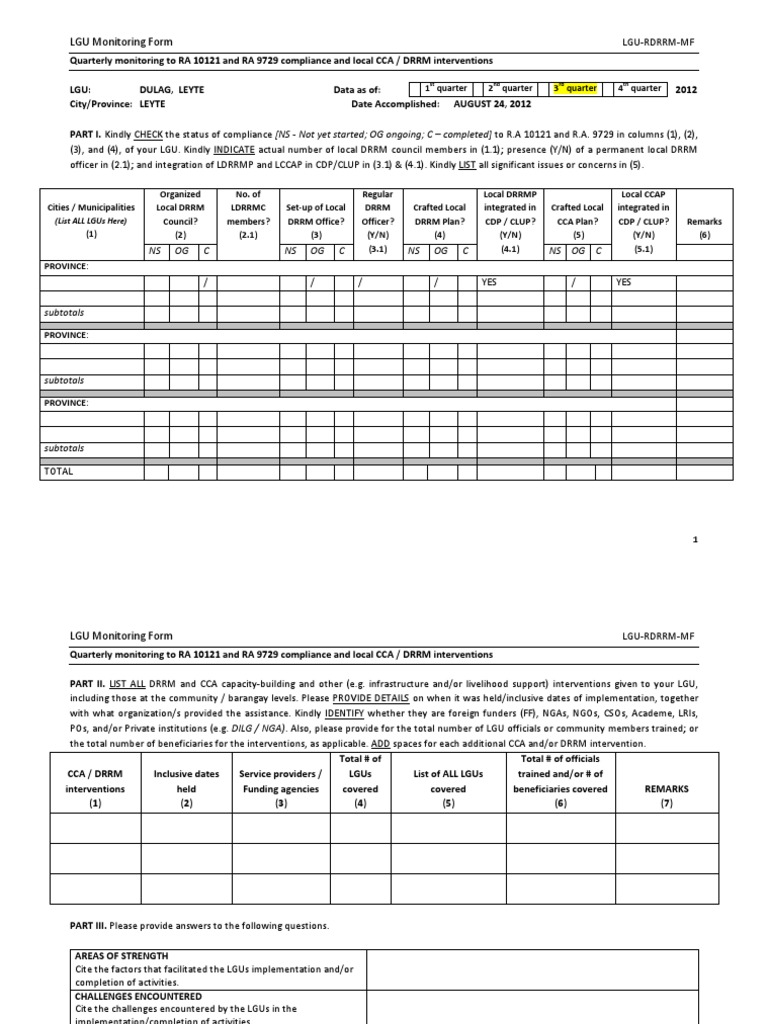DRRM - LGU Monitoring Form (Prov & Cities) | Politics | Public Sphere