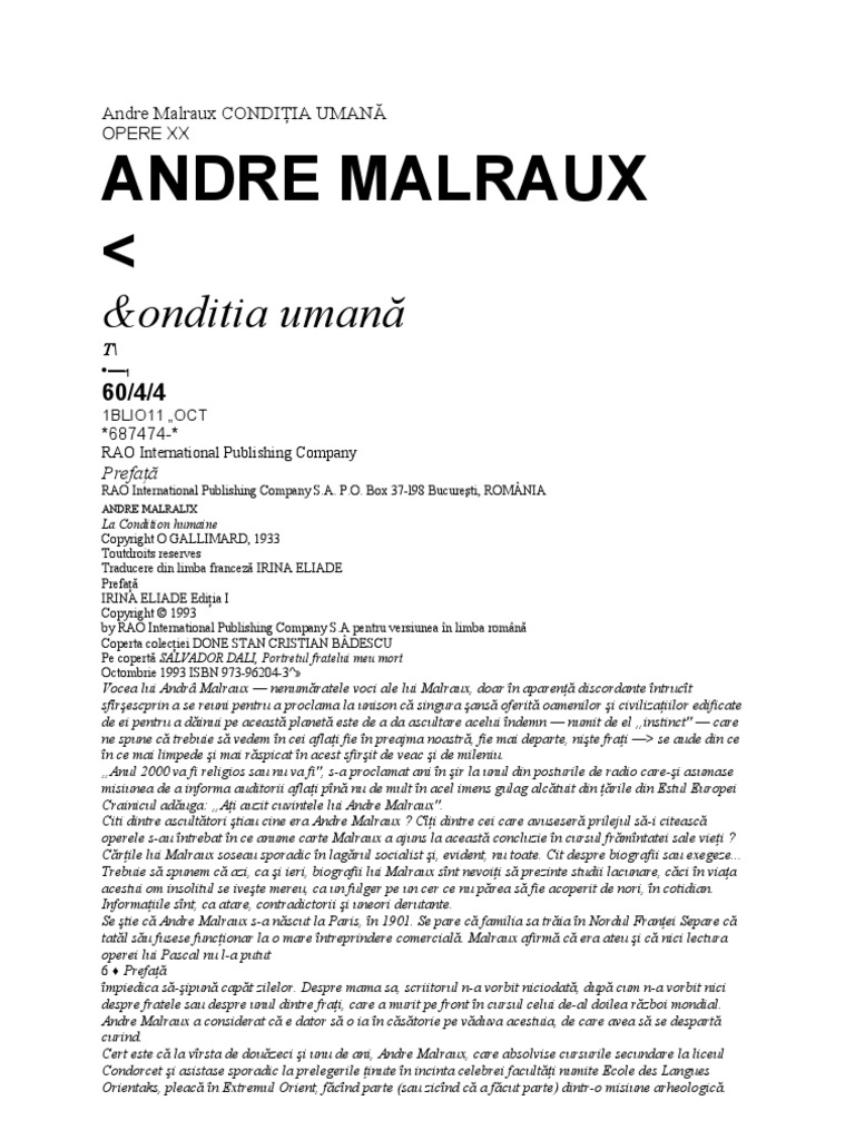 Andre Malraux Conditia Umana | PDF