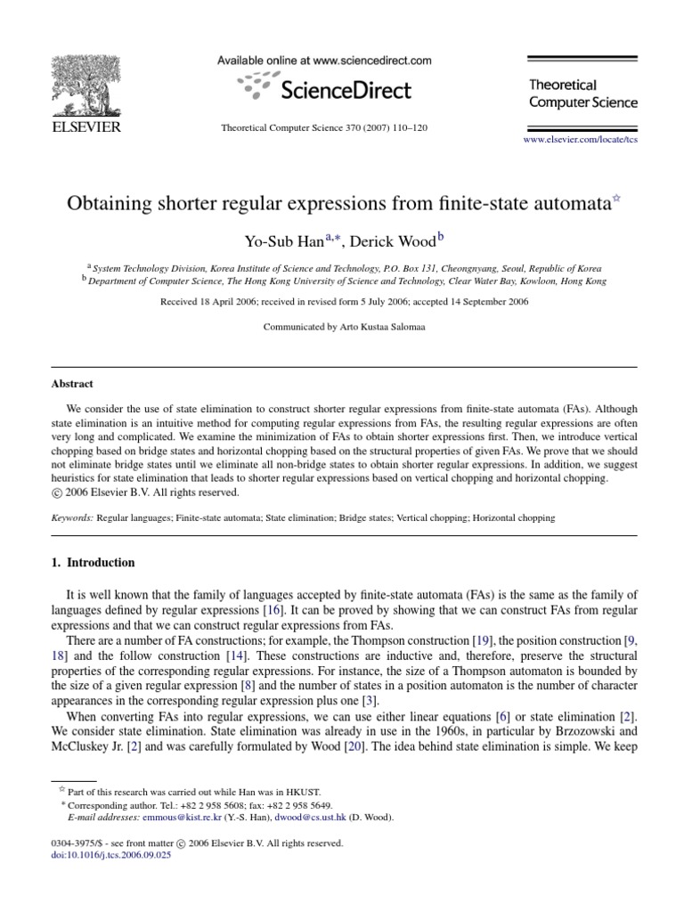 Obtaining Shorter Regular Expressions From Finite-State Automata | PDF ...