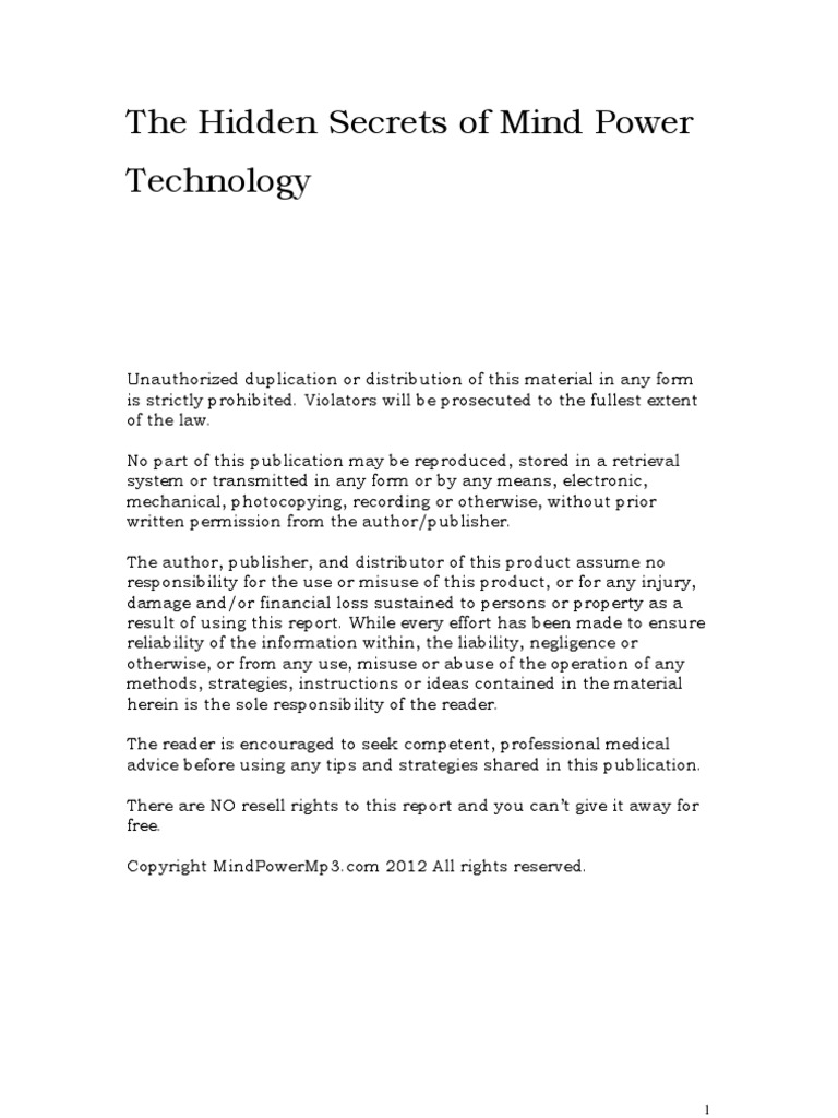 Hidden Secrets of Mind Power Technology | PDF | Slot Machine | Mind