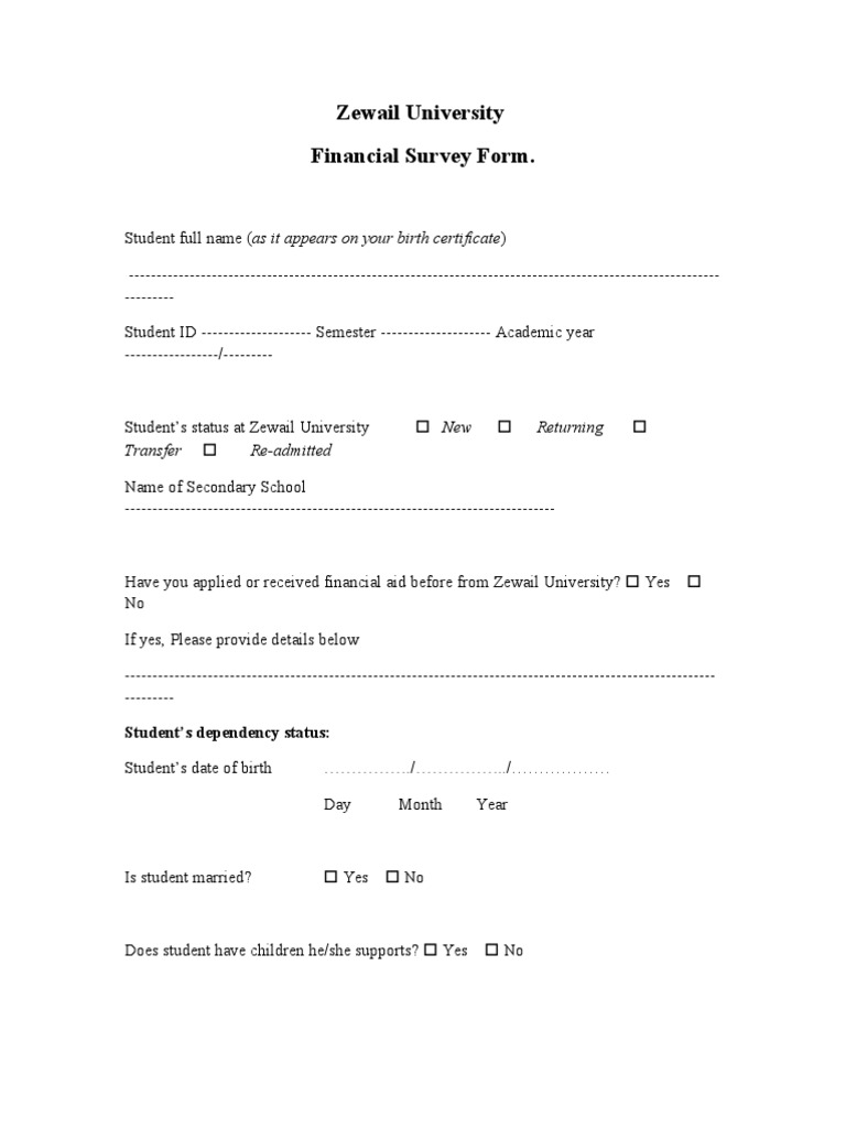 Zewail University Financial Aid Form | PDF | Investing | Social ...