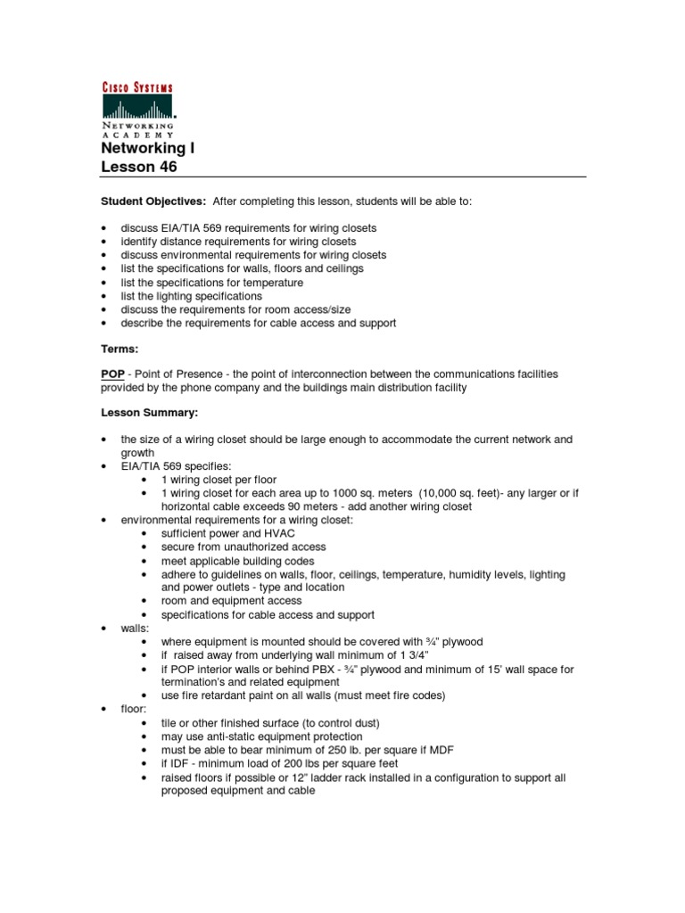 Networking I Lesson 46: Student Objectives: After Completing This ...