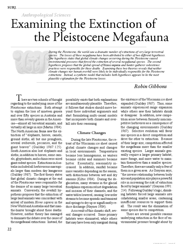 Gibbons, 2004 ExaminingtheextinctionofthePleistoceneMegafauna PDF | PDF ...