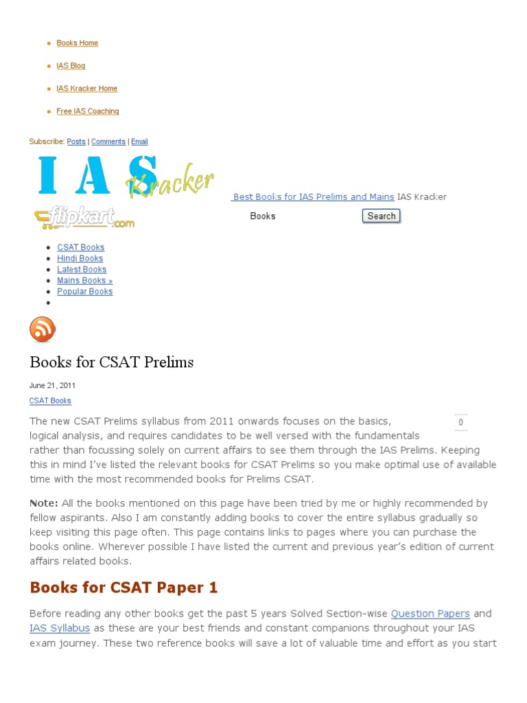 Books For CSAT Prelims Best Books For IAS Prelims and Mains | Download ...