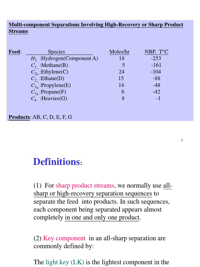 Multi-Component Separations Involving High-Recovery or Sharp Product Streams | PDF ...