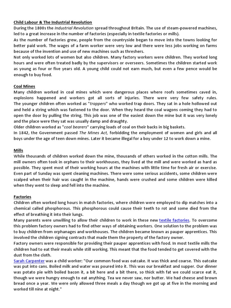 Child Labour & The Industrial Revolution: Textile Factories | PDF ...