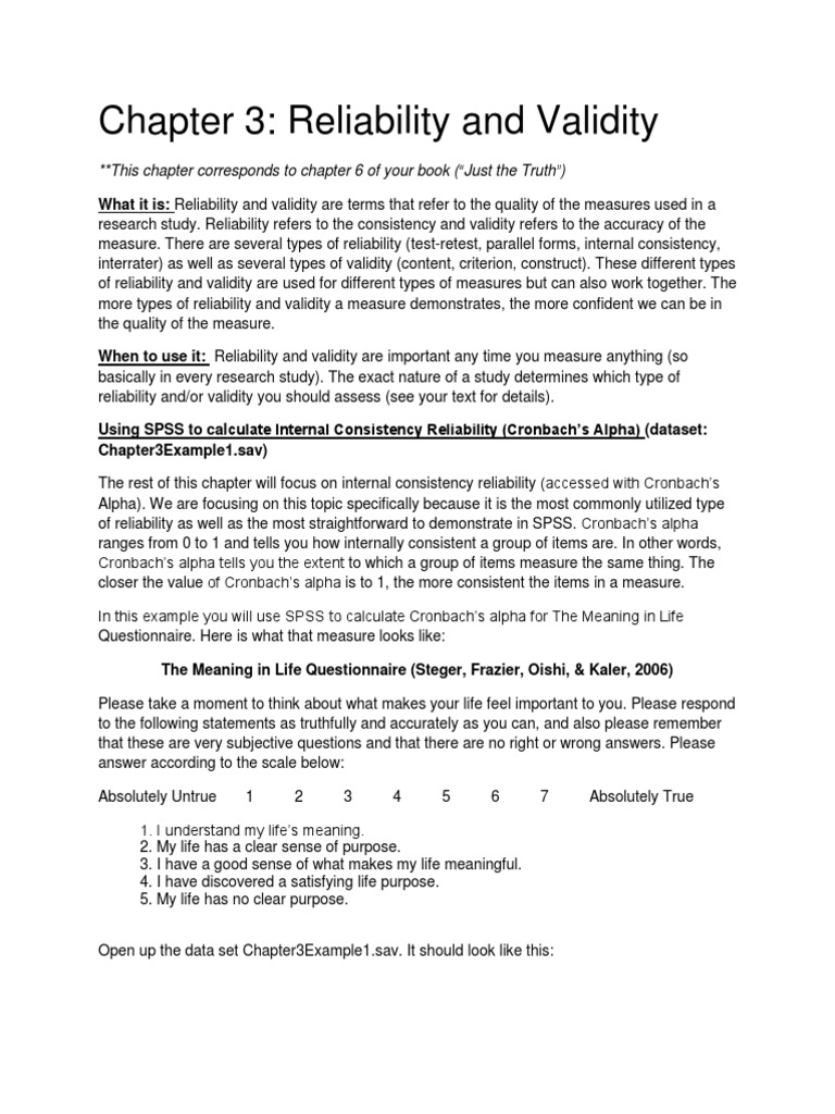 Chapter 3: Reliability and Validity: This Chapter Corresponds To ...