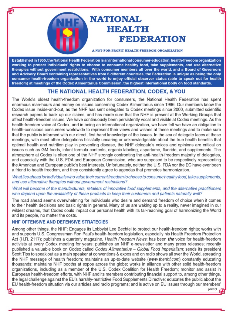 NHF Overview Handout | PDF | Food And Drug Administration | Dietary ...