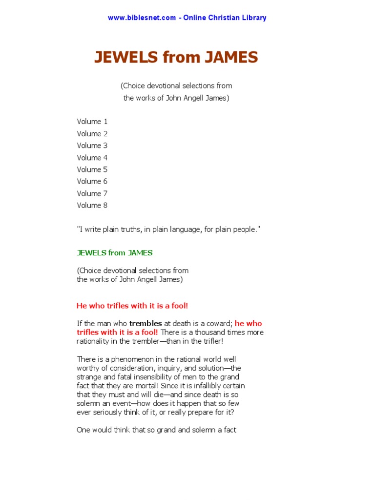 John Angell James Jewels From James | PDF | Sanctification | Sin