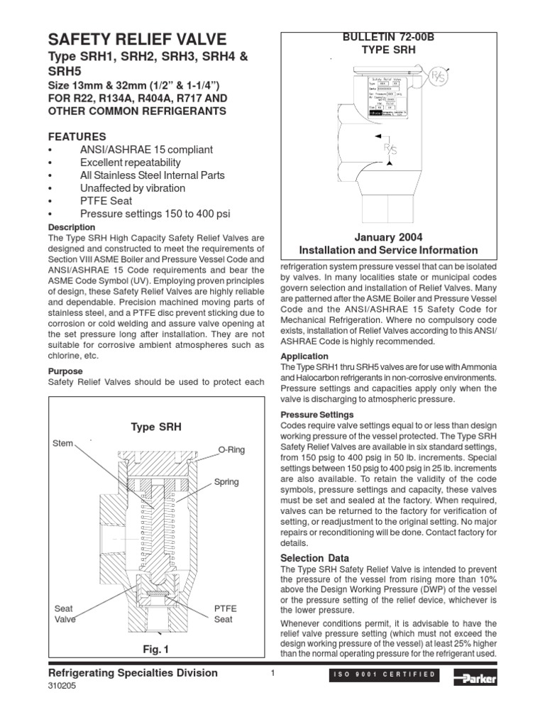 Safety Relief Valve: Type SRH1, SRH2, SRH3, SRH4 & Srh5 | PDF | Valve ...