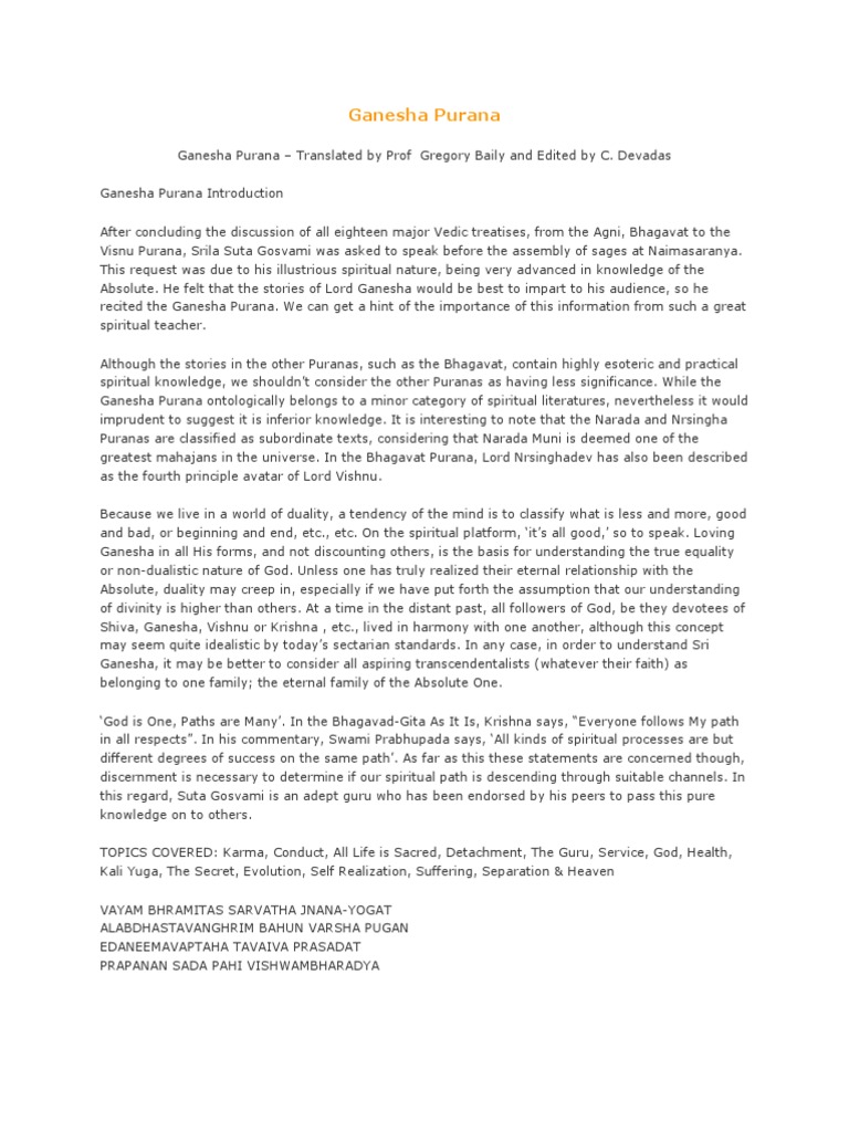Ganesh Puran | PDF | Puranas | Bhagavata Purana