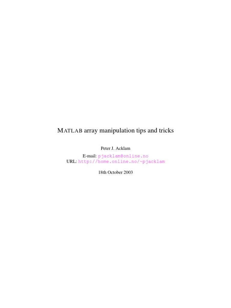 MATLAB Array Manipulation Tips and Tricks PDF | PDF | Matrix (Mathematics) | 2 D Computer Graphics