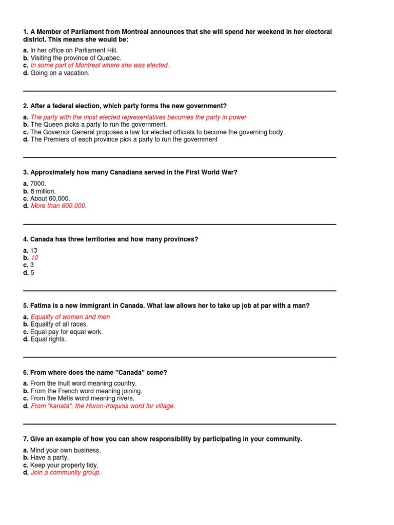 Citizenship Test Questio S | PDF | Provinces And Territories Of Canada ...