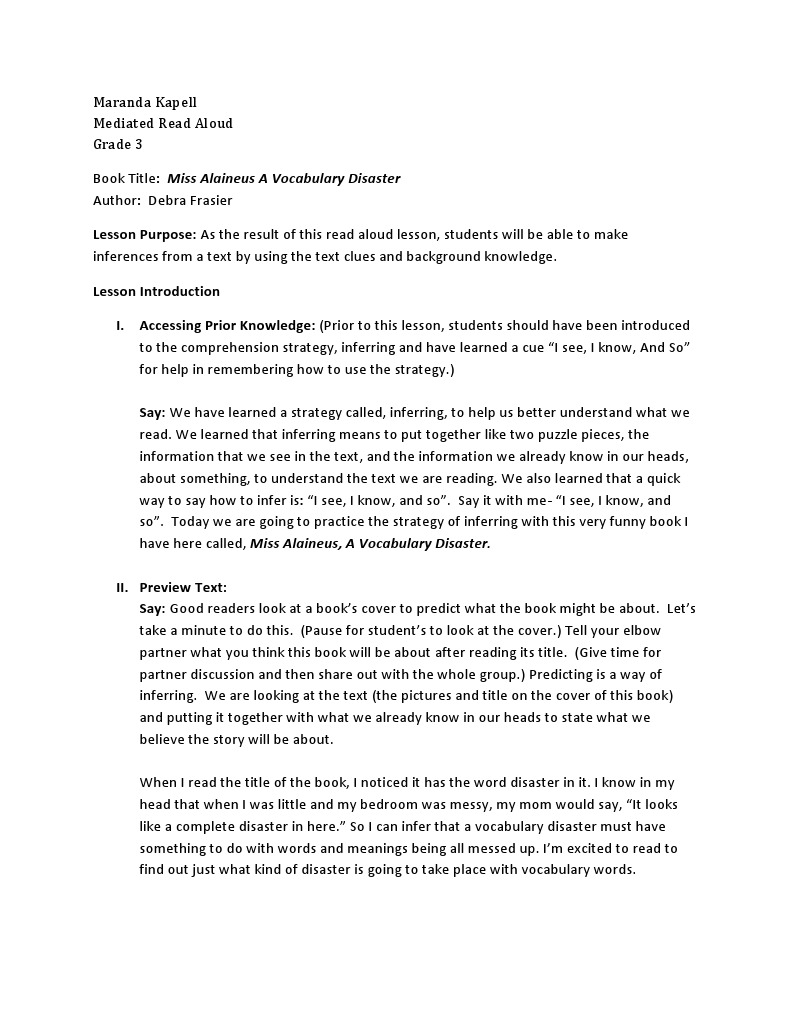 Mediated Read Aloud Lesson Plan | PDF