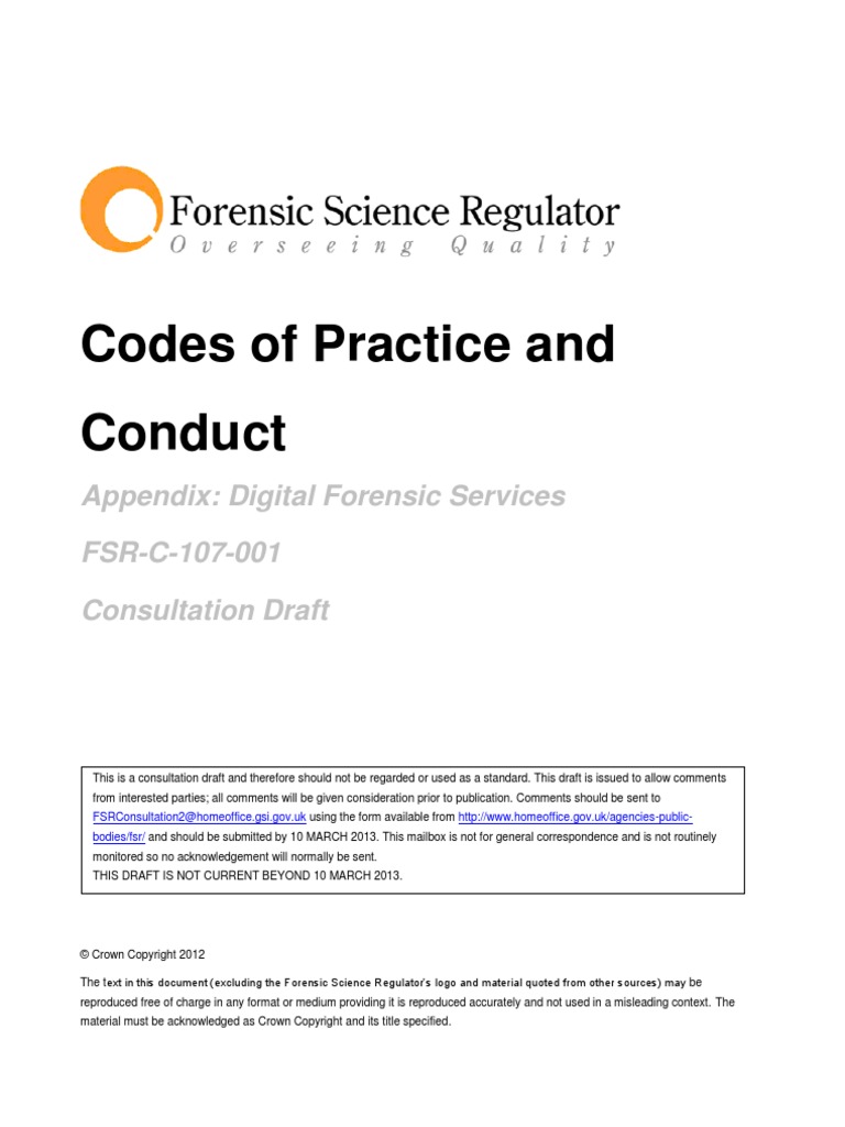 Codes Of Practice And Conduct Appendix Digital Forensic Services Fsr