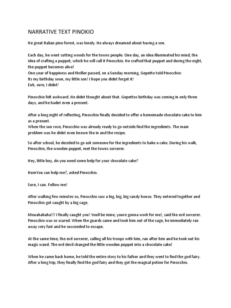 Narrative Text Pinokio | PDF | Pinocchio | Cakes