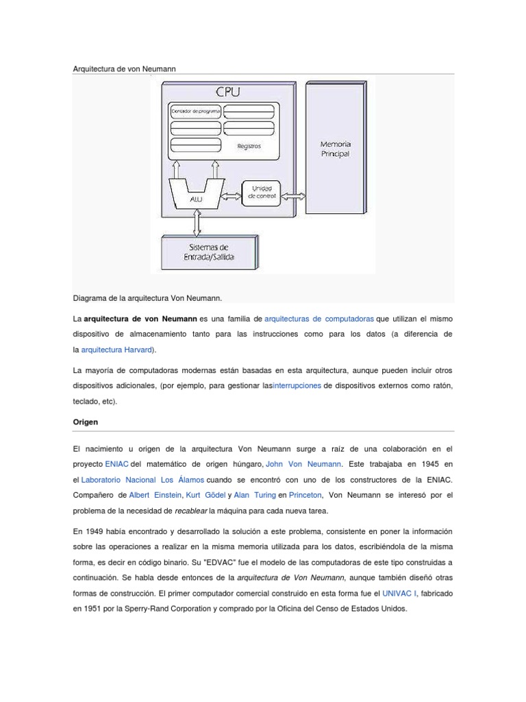 Arquitectura de Von Neumann | PDF | Memoria del ordenador | Unidad ...