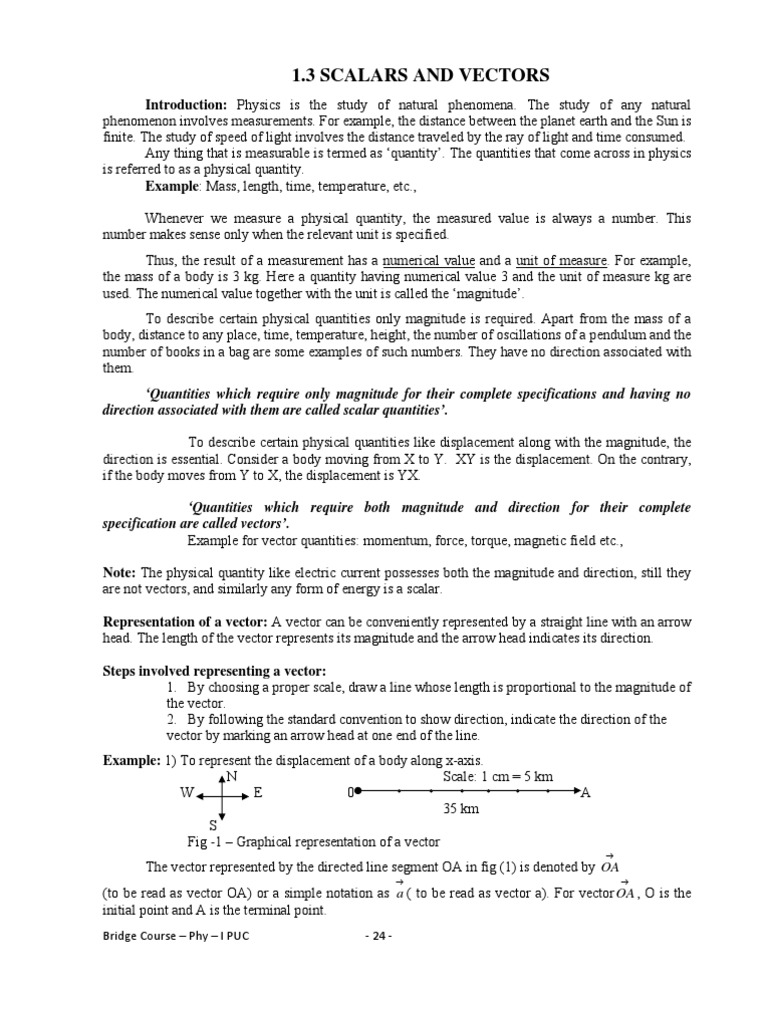 1.3 Scalars and Vectors: Bridge Course - Phy - I PUC 24 | PDF ...
